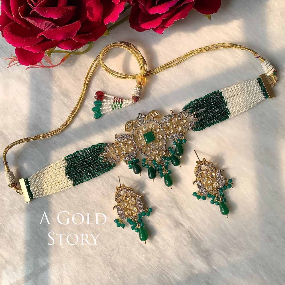 SAWATI CHOKER SET GREEN – A GOLD STORY