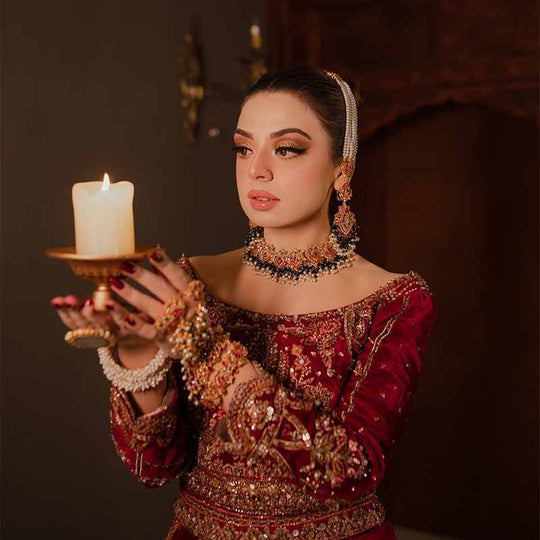 JAHAAN AARA BRIDAL SET GREEN AND MAROON – A GOLD STORY